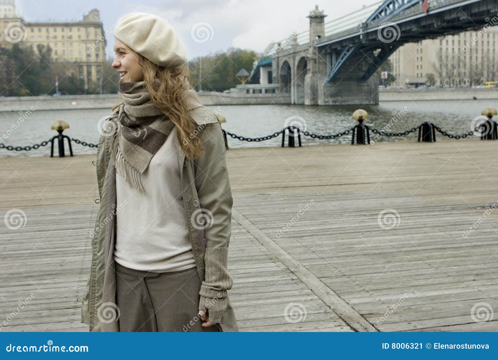 Young Adorable Girl Standing on Embarkment Stock Image - Image of ...