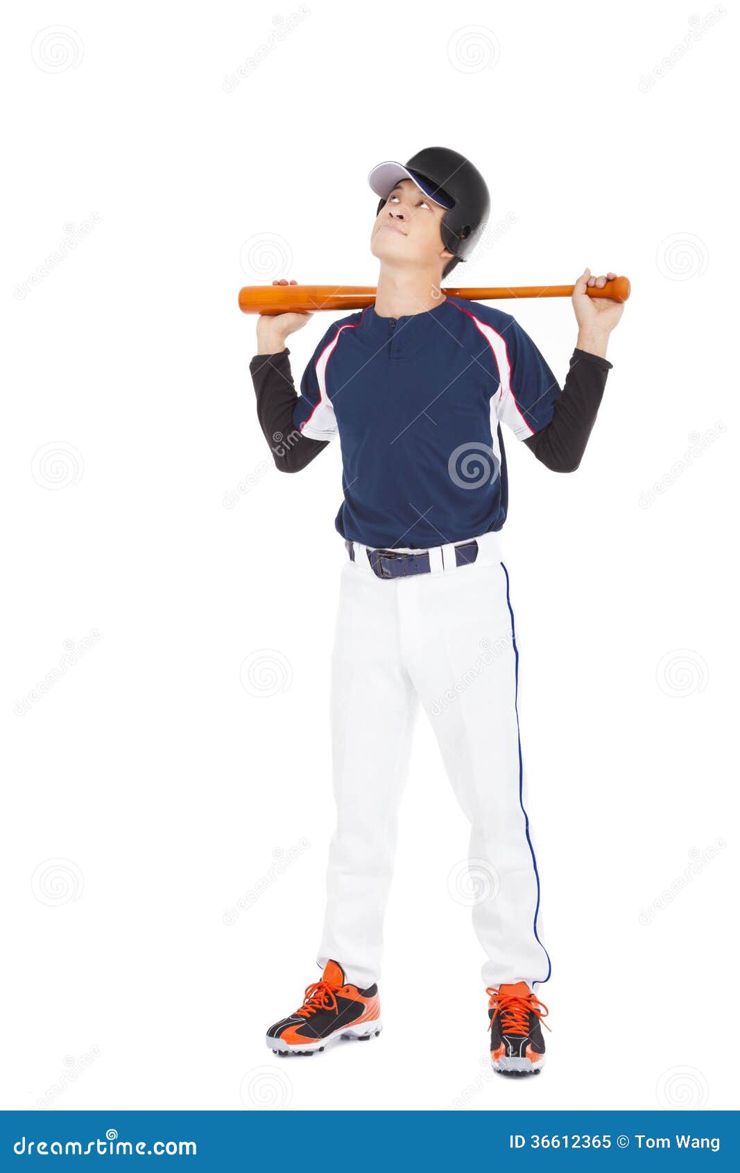 Young Adult Baseball Player Holding Bat and Thinking Stock Image ...
