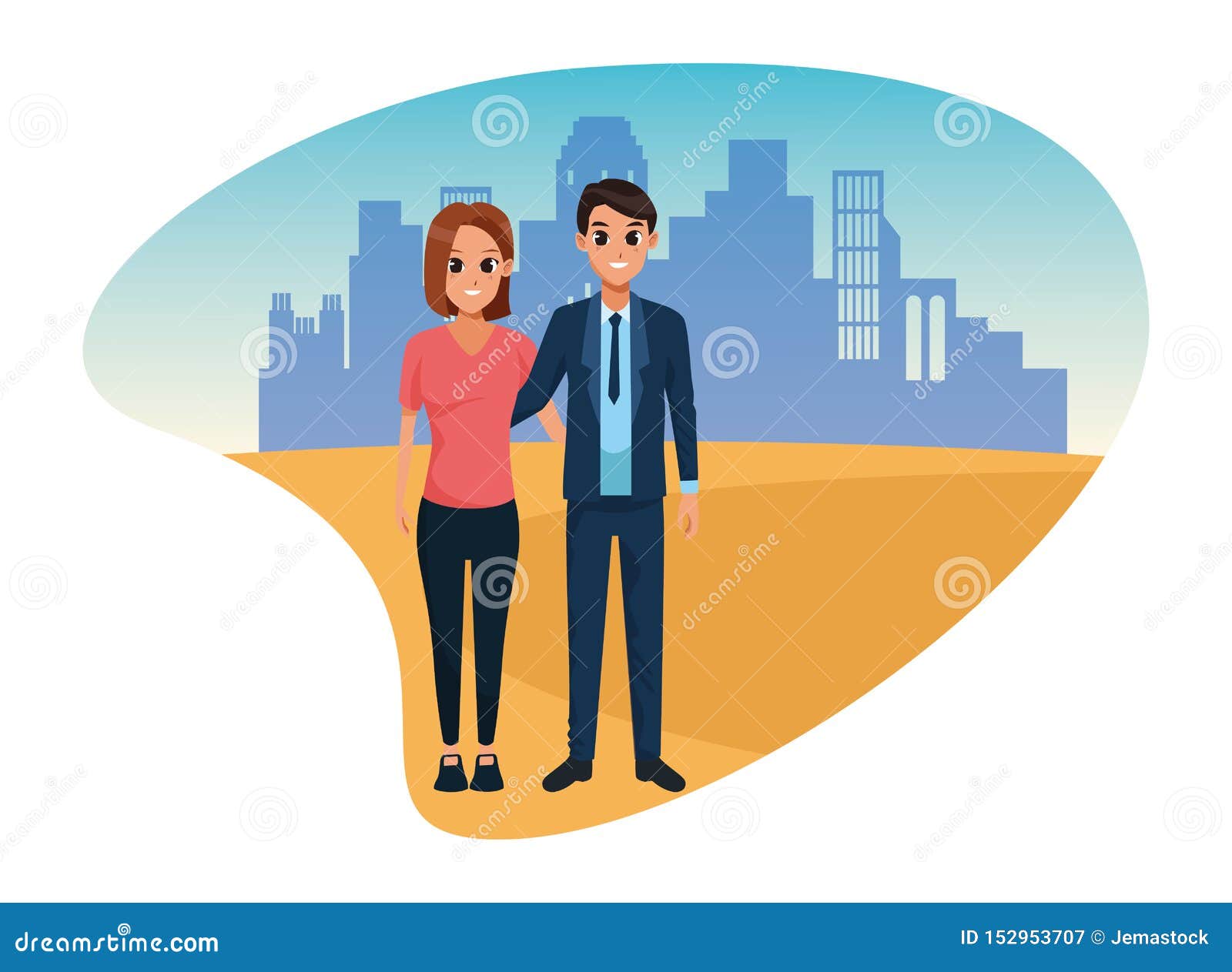 Young Adult Couple Greeting Cartoon Stock Vector Illustration Of