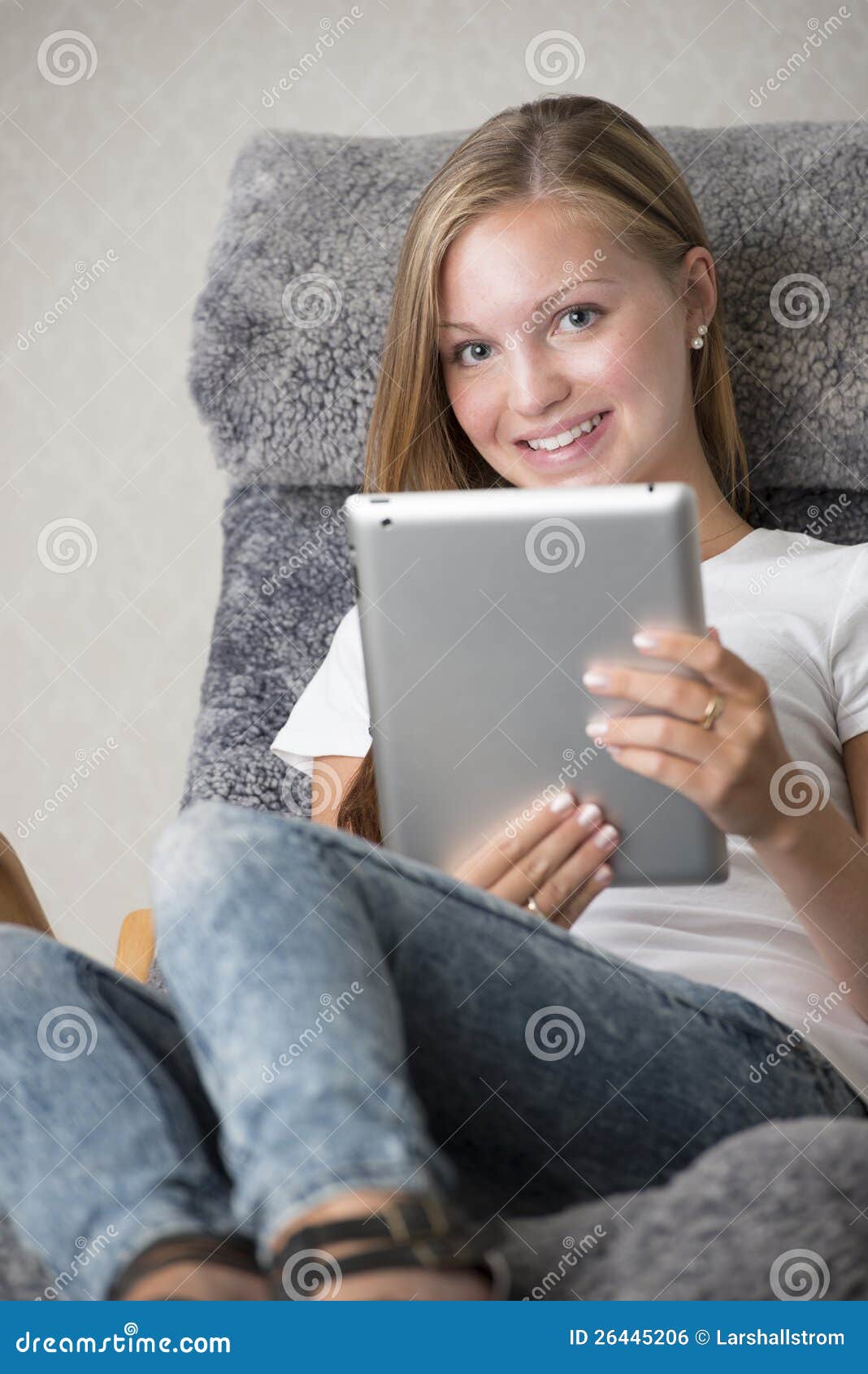 Young Adult Female Reading on a Tablet Pc Stock Photo - Image of ebook ...