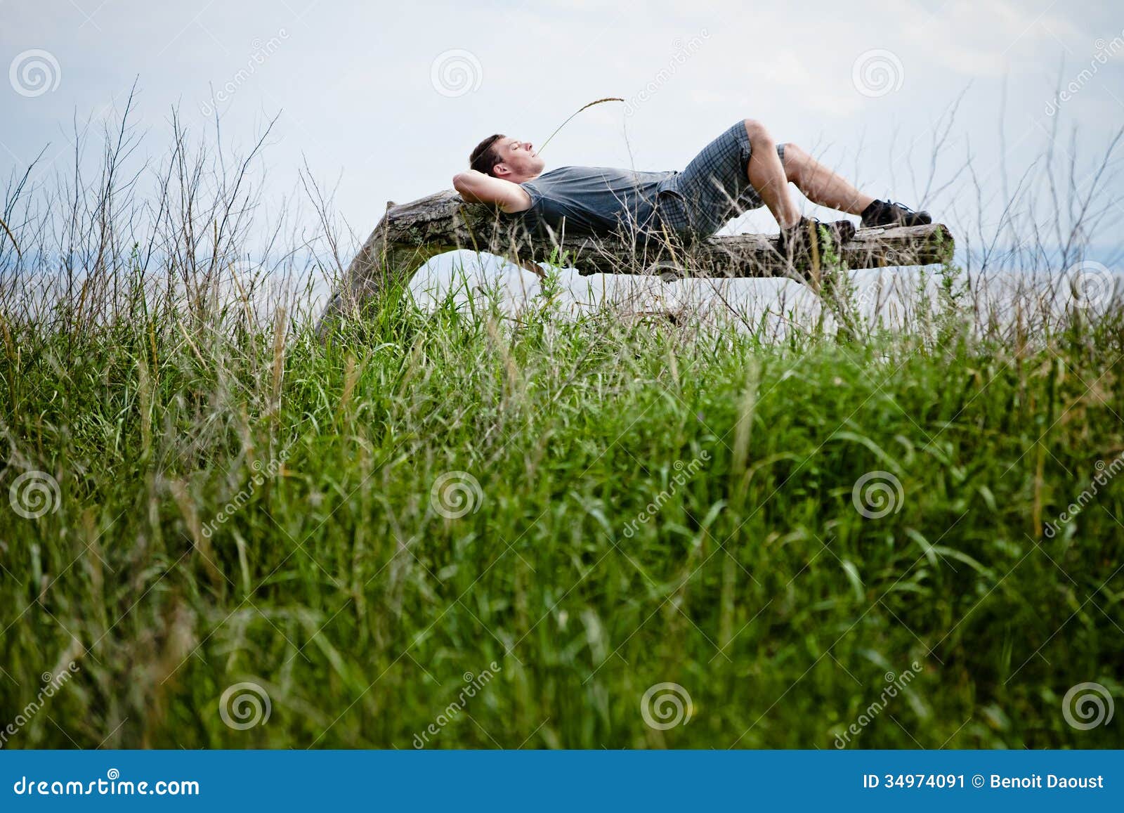 Young Adult Relaxing Peacefully in Nature Stock Image - Image of park ...
