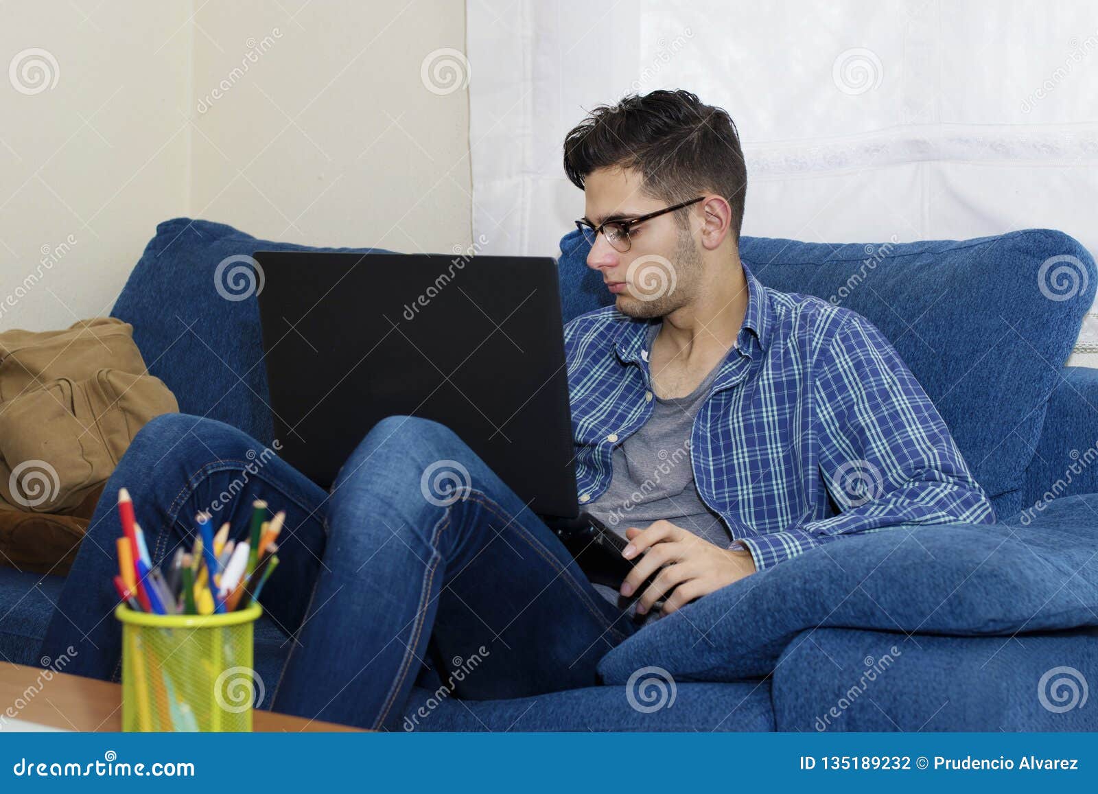 Young Adult Working or Studying with the Computer Stock Photo - Image ...