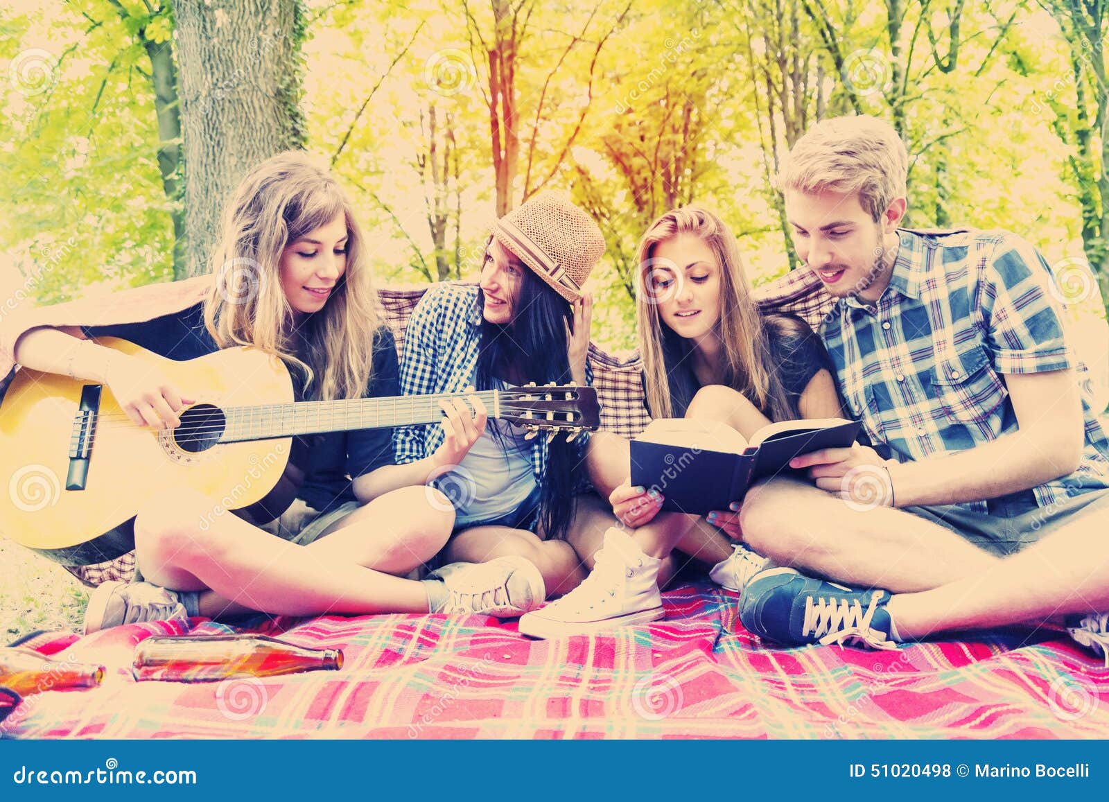 Young Adults Have Fun with Guitar Stock Photo - Image of people, green ...