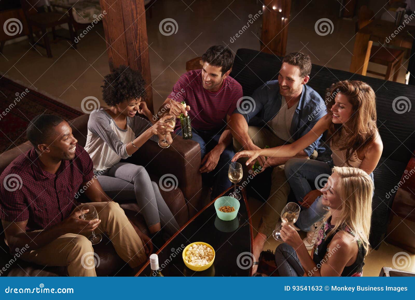 Young Adults Socialising at a Party at Home, Elevated View Stock Photo ...