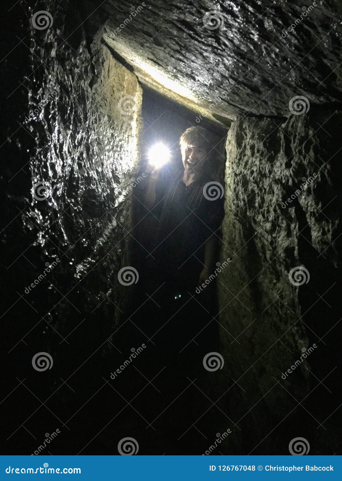 A Young Adventurer Exploring the Caves Along the Berg Lake Trail Stock ...