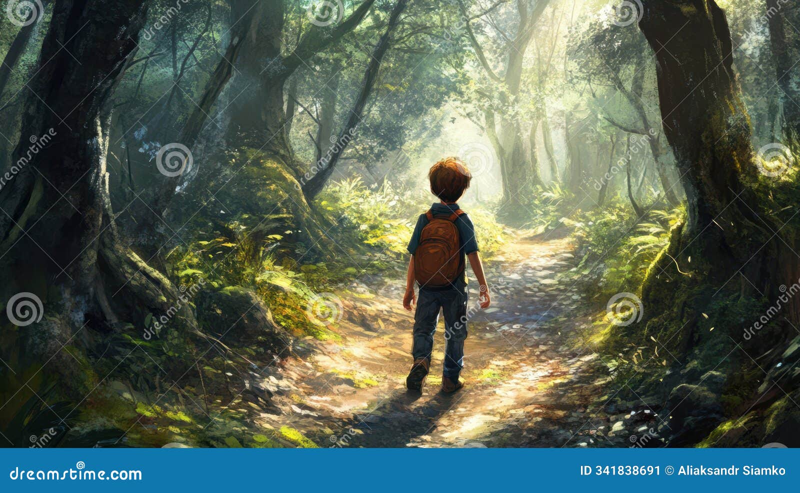 Young Adventurer Exploring Dense Forest Path Stock Illustration ...