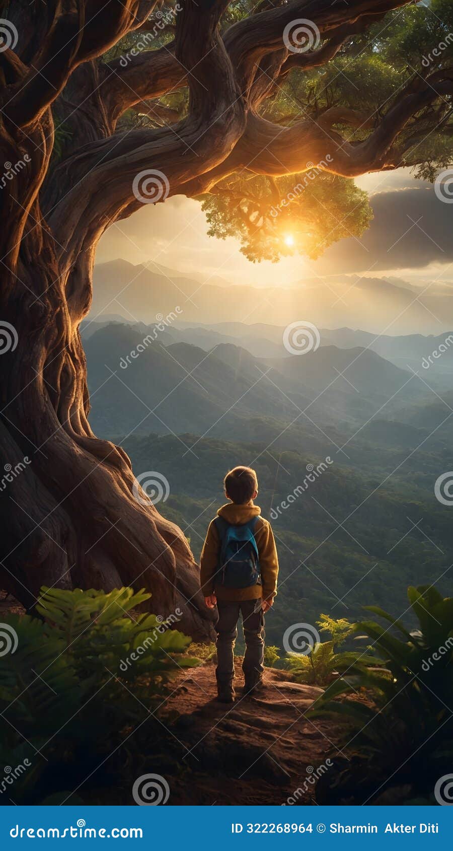 A Young, Adventurous Explorer Looking at a Magical, Glowing Tree ...