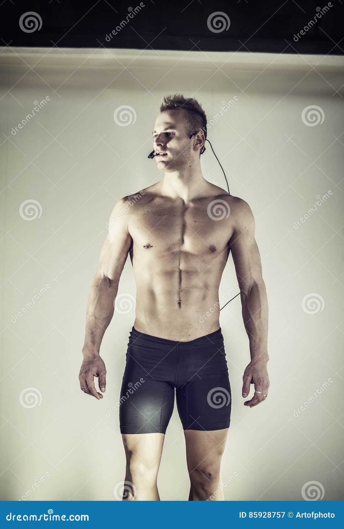 Young Aerobics Male Coach on Step Teaching Class Stock Image - Image of ...