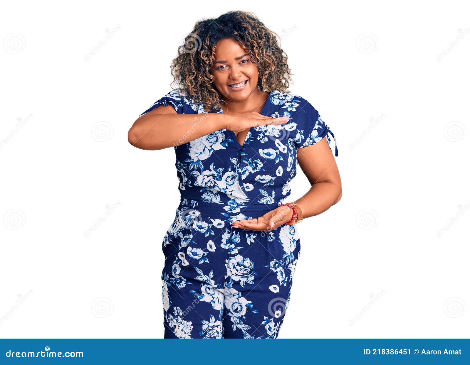 Young African American Plus Size Woman Wearing Casual Clothes Gesturing