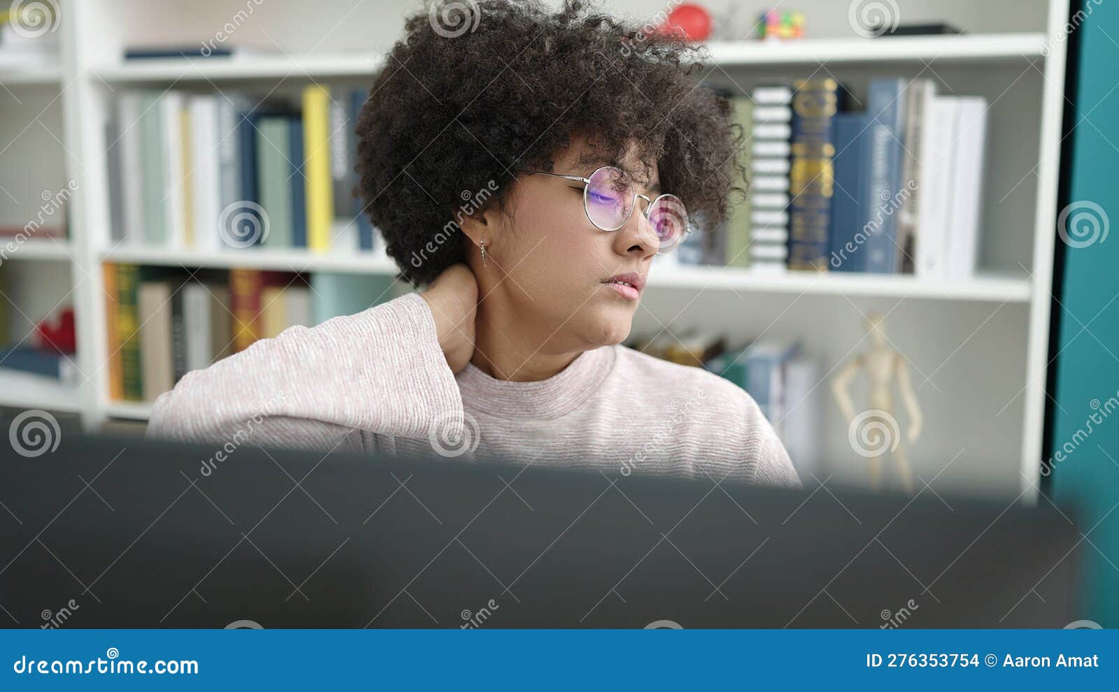 Young African American Woman Student Using Computer Stressed at ...