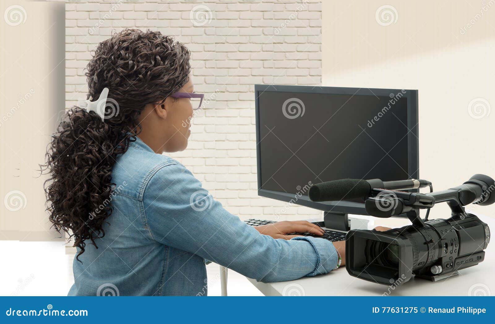 Young African American Woman Video Editor Stock Image - Image of ...