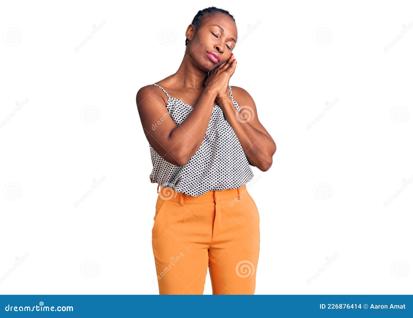 Young African American Woman Wearing Casual Clothes Sleeping Tired
