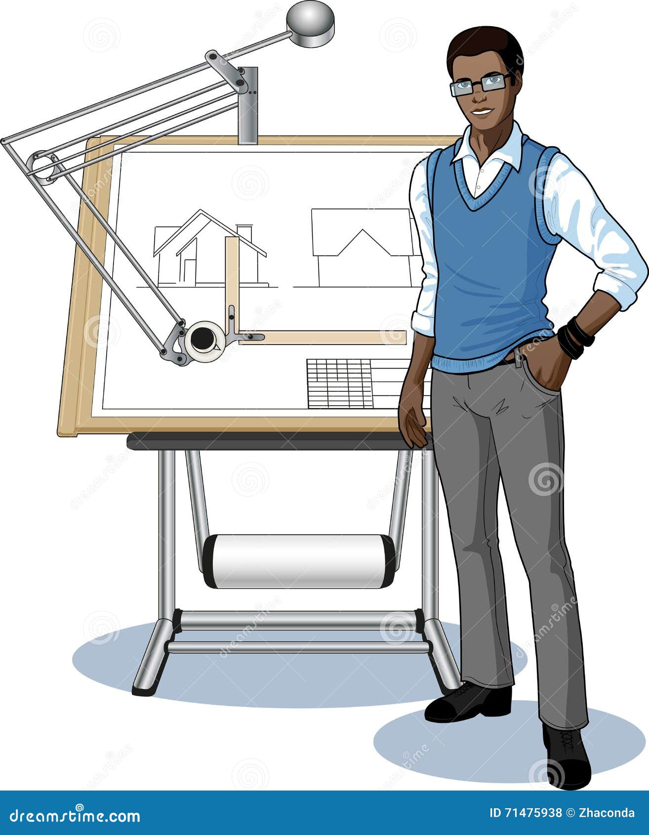 Young African Architect Student Presenting His Blueprint Stock Vector ...