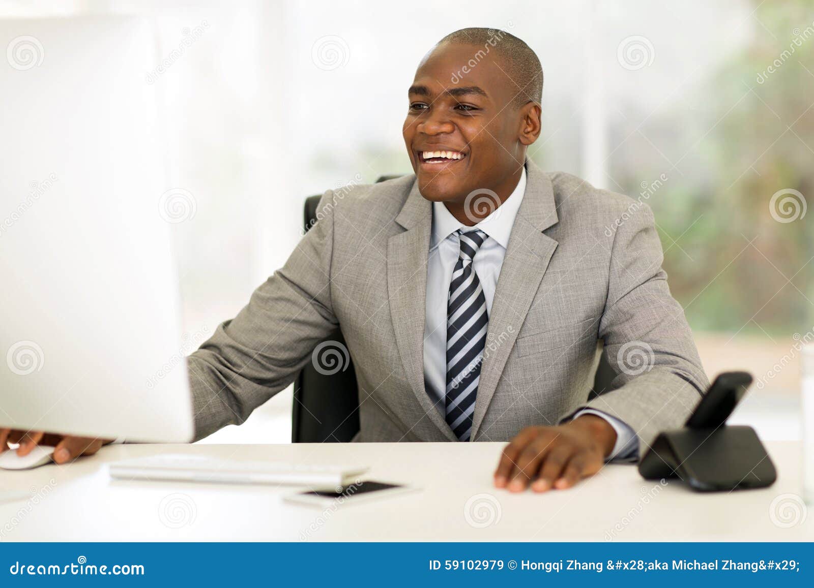 Young African Businessman Working on Computer Stock Image - Image of ...