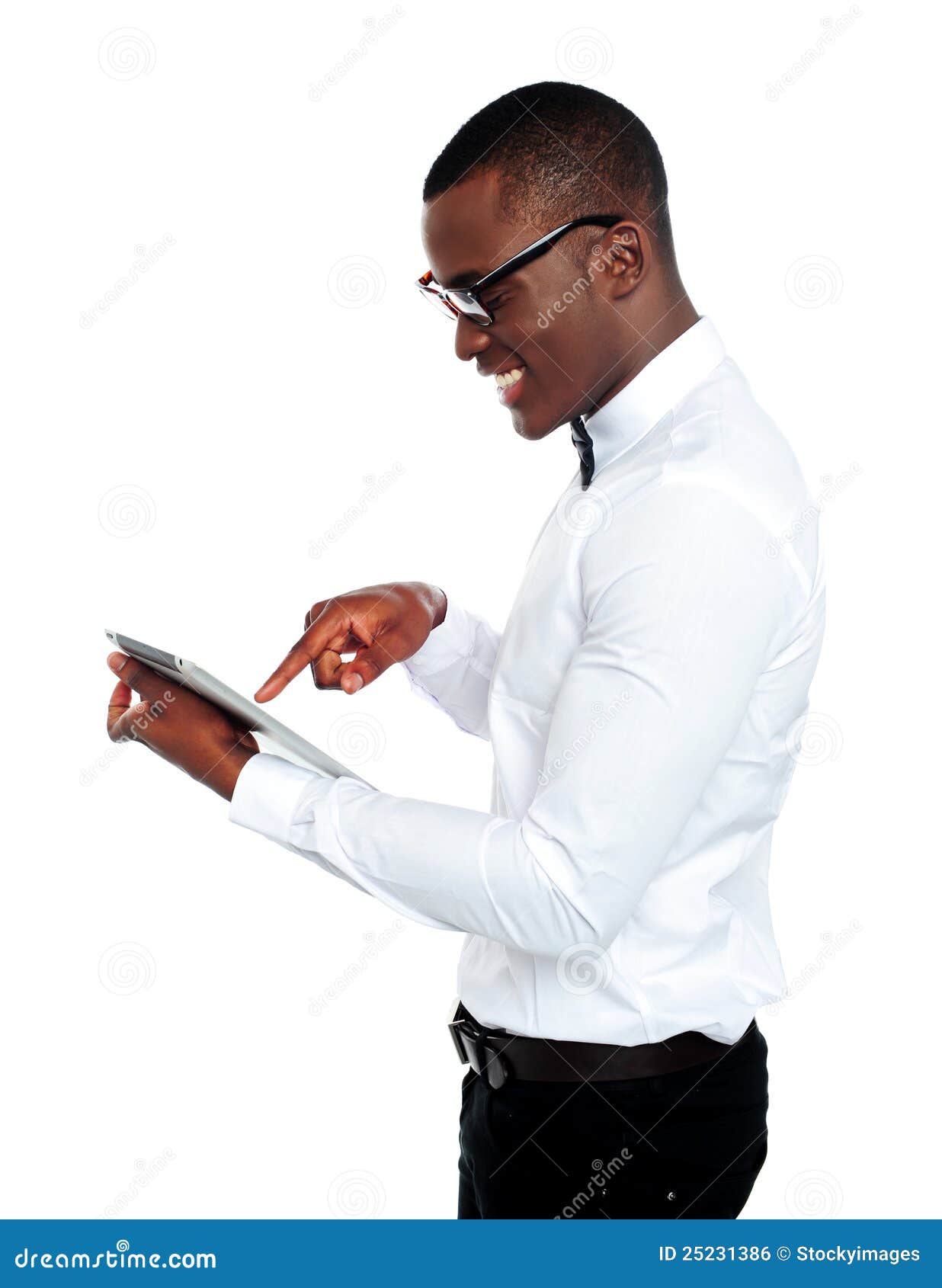Young African Geek Using Electronic Device Stock Photo - Image of ...