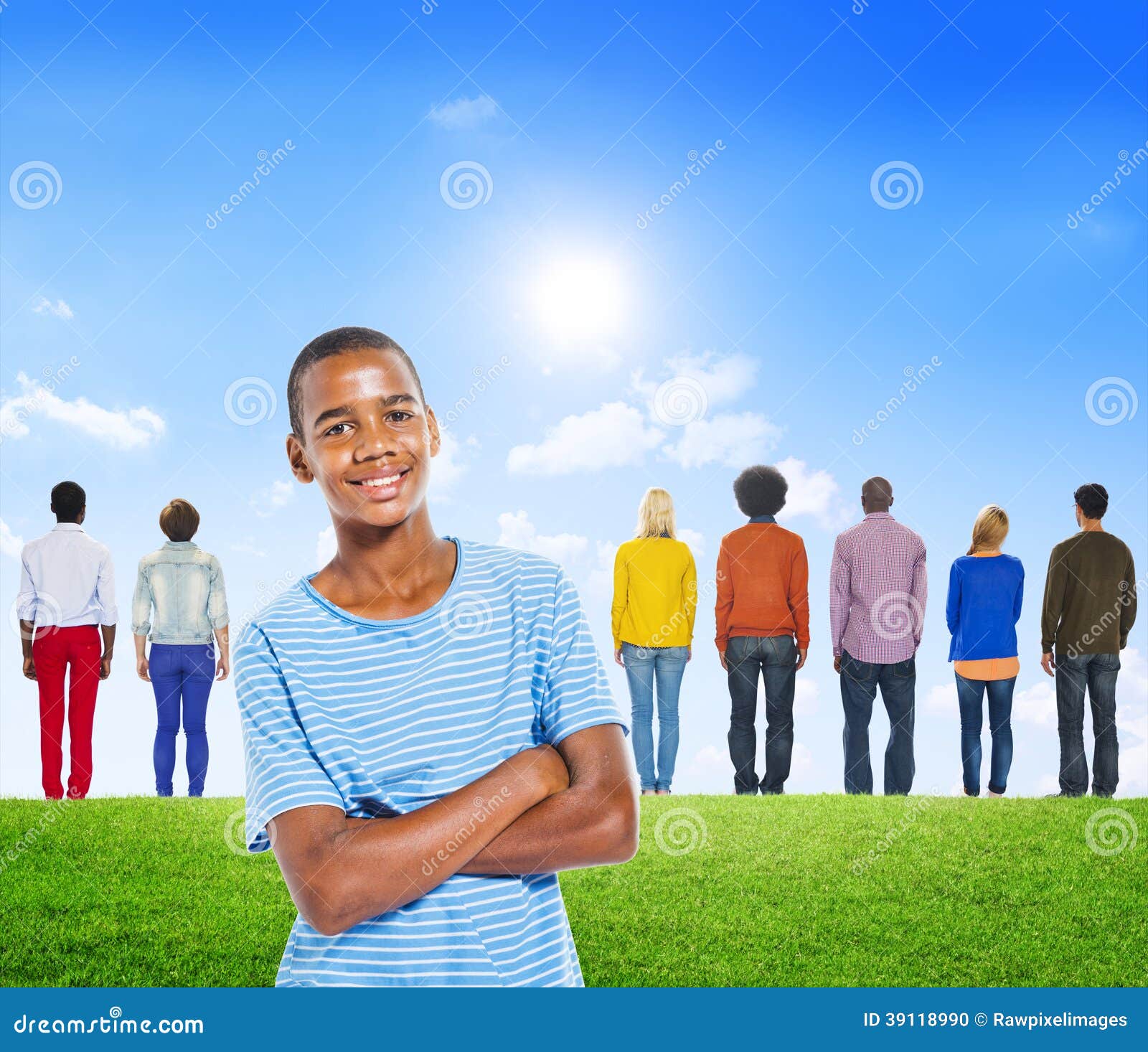 Young African Man with Group of Diverse People Stock Photo - Image of ...