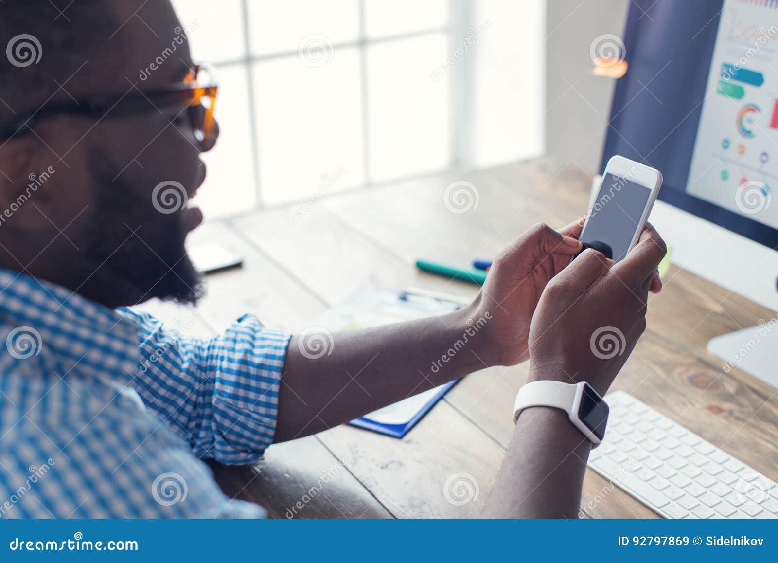 Young African Man Working in the Office Business Stock Image - Image of ...