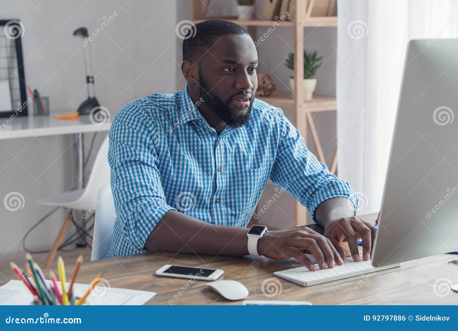 Young African Man Working in the Office Business Stock Photo - Image of ...