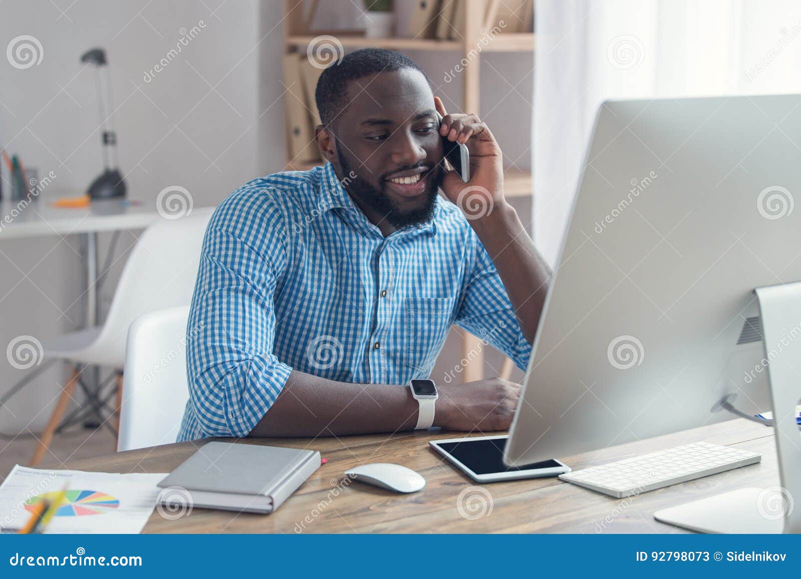 Young African Man Working in the Office Business Stock Image - Image of ...