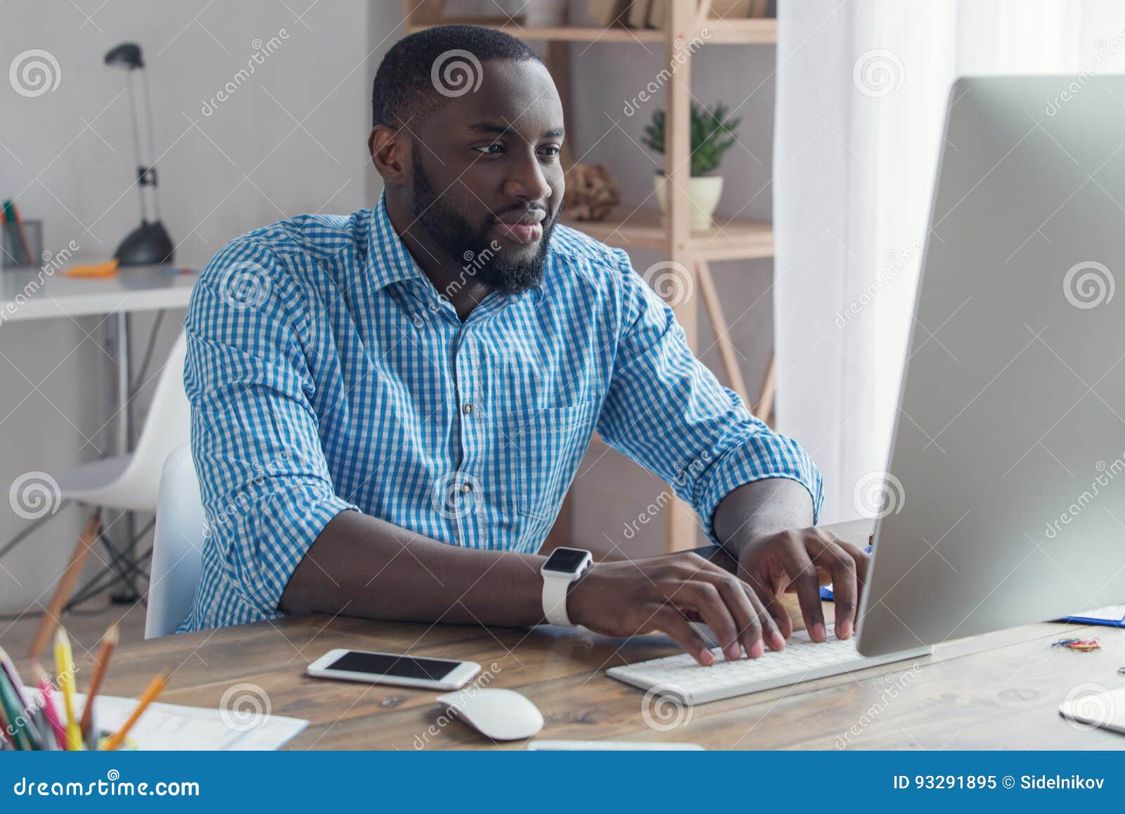Young African Man Working in the Office Business Stock Image - Image of ...