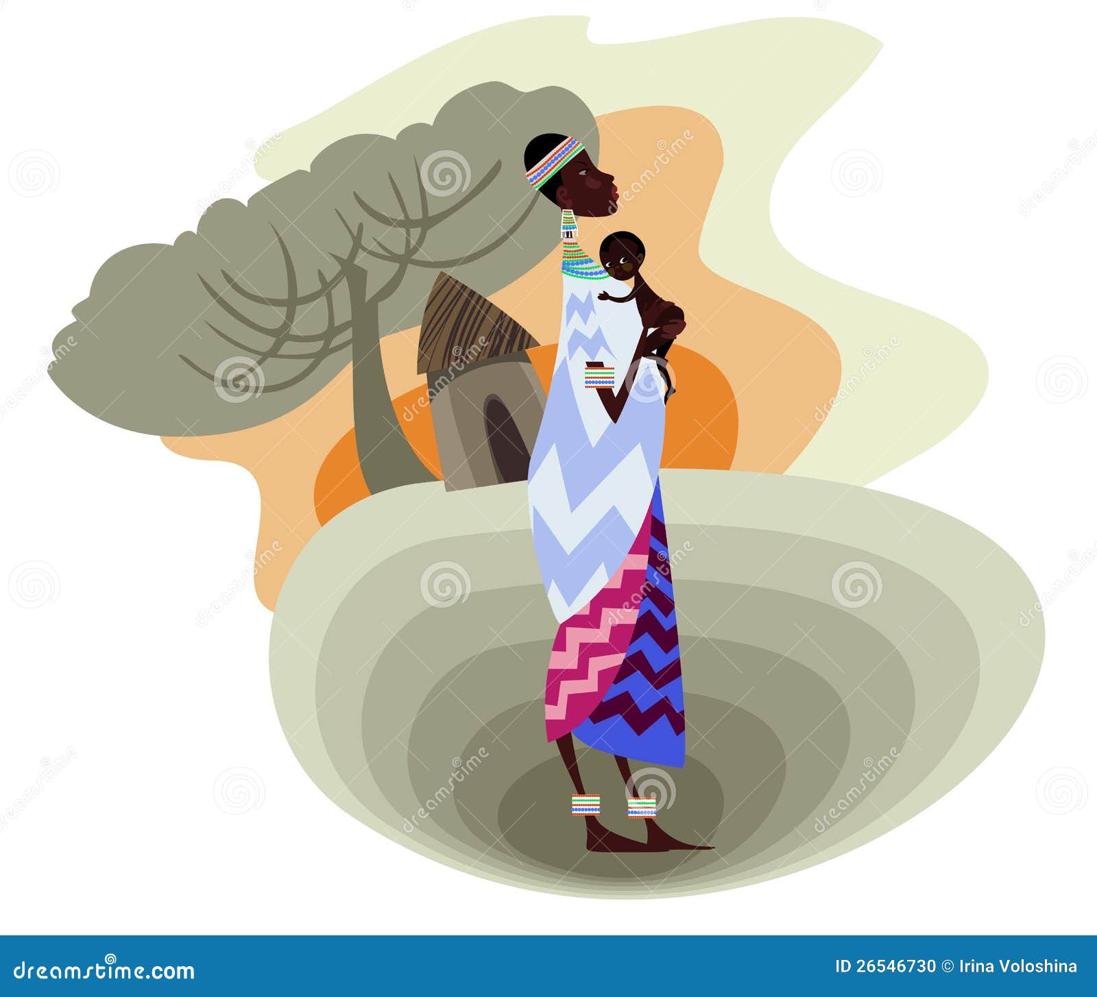 African Mother Carries Her Child In Her Back Sack Abstract ...