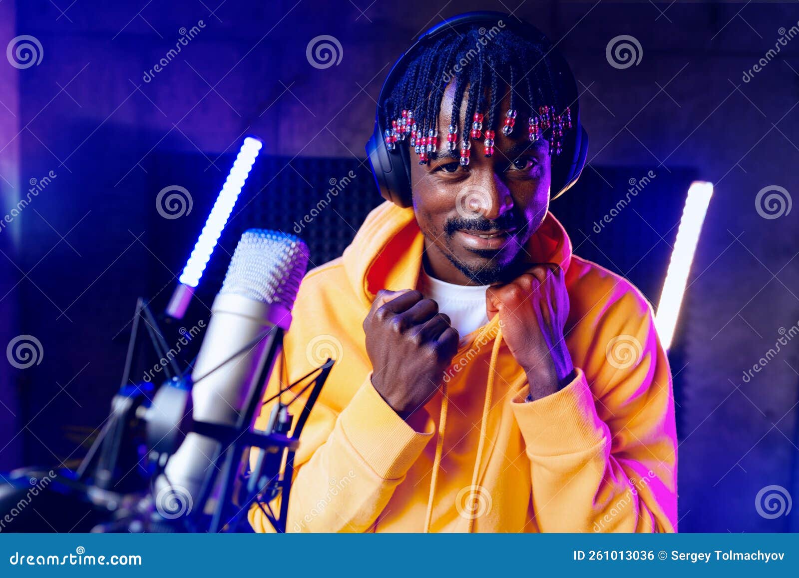 Young African Performer Recording His New Track in Recording Studio ...