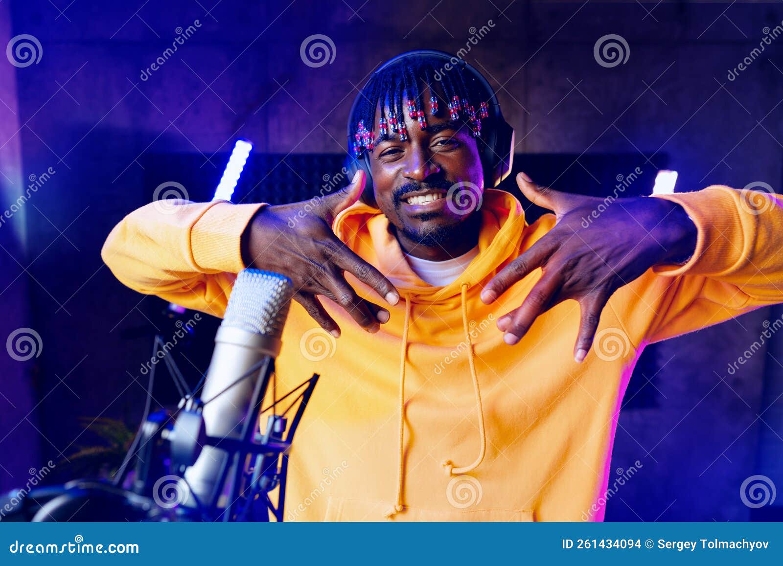 Young African Performer Recording His New Track in Recording Studio ...