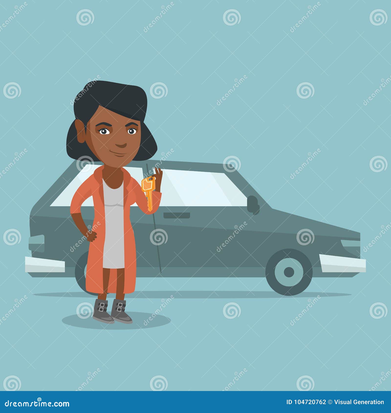 Young African Woman Holding Keys To Her New Car. Stock Vector ... Young African Woman Holding Keys To Her New Car. Stock Vector ...