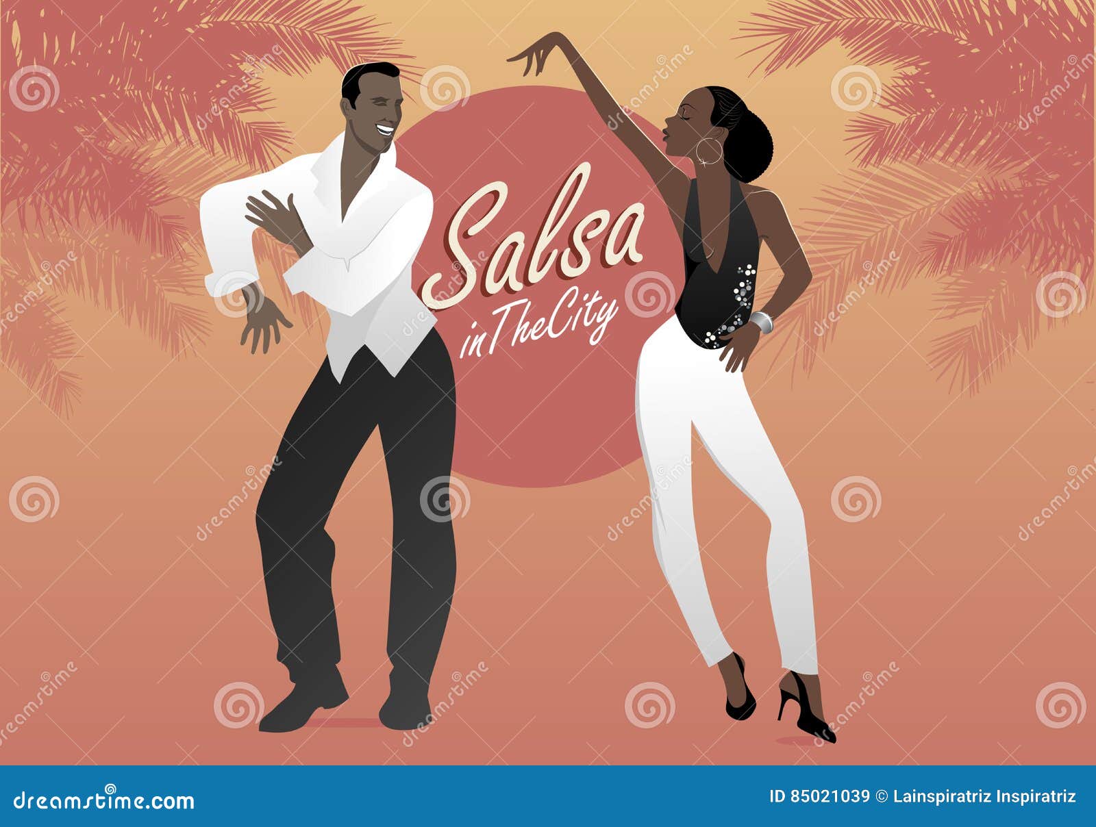 Young Afro American Couple Dancing Salsa. Stock Vector - Illustration ...