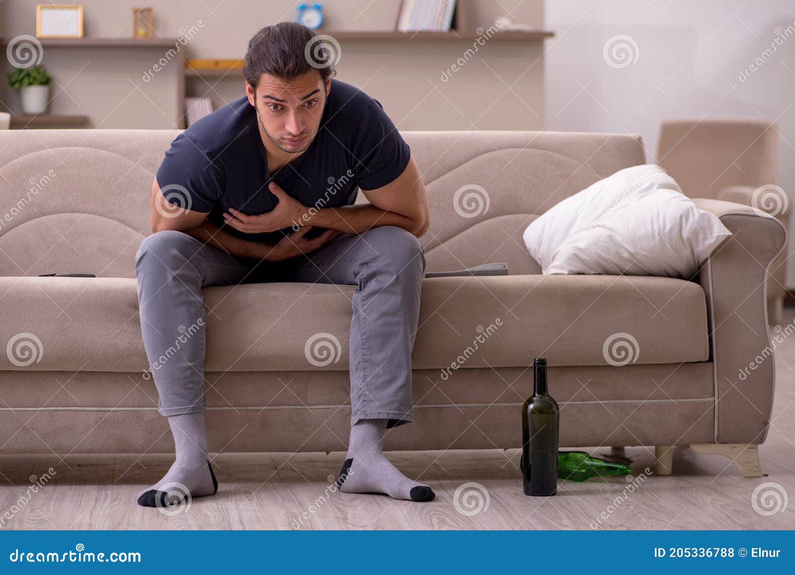 Young Male Alcoholic Suffering at Home Stock Photo - Image of addiction ...