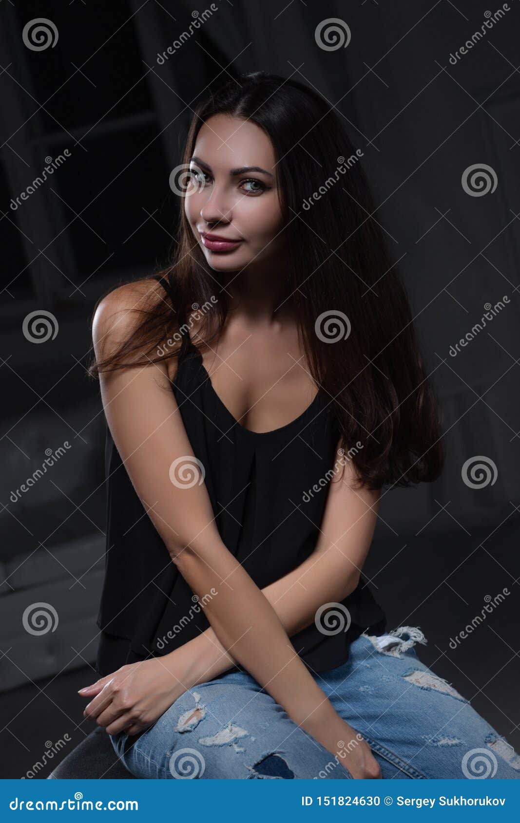 Young Alluring Lady Posing in Studio Stock Photo - Image of calm, blue ...