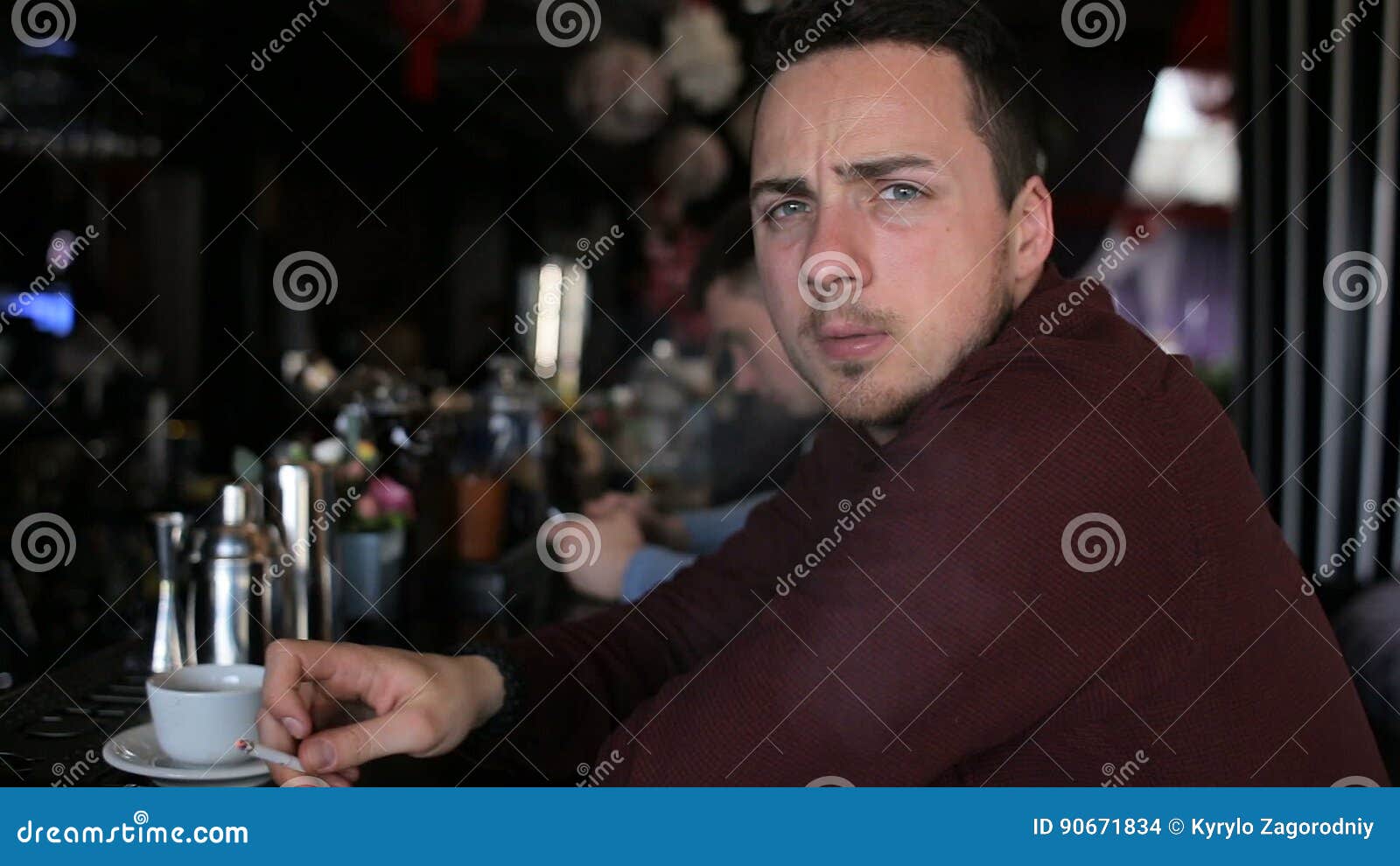 Young Alone Man Smoking Cigarette in Bar Stock Footage - Video of ...