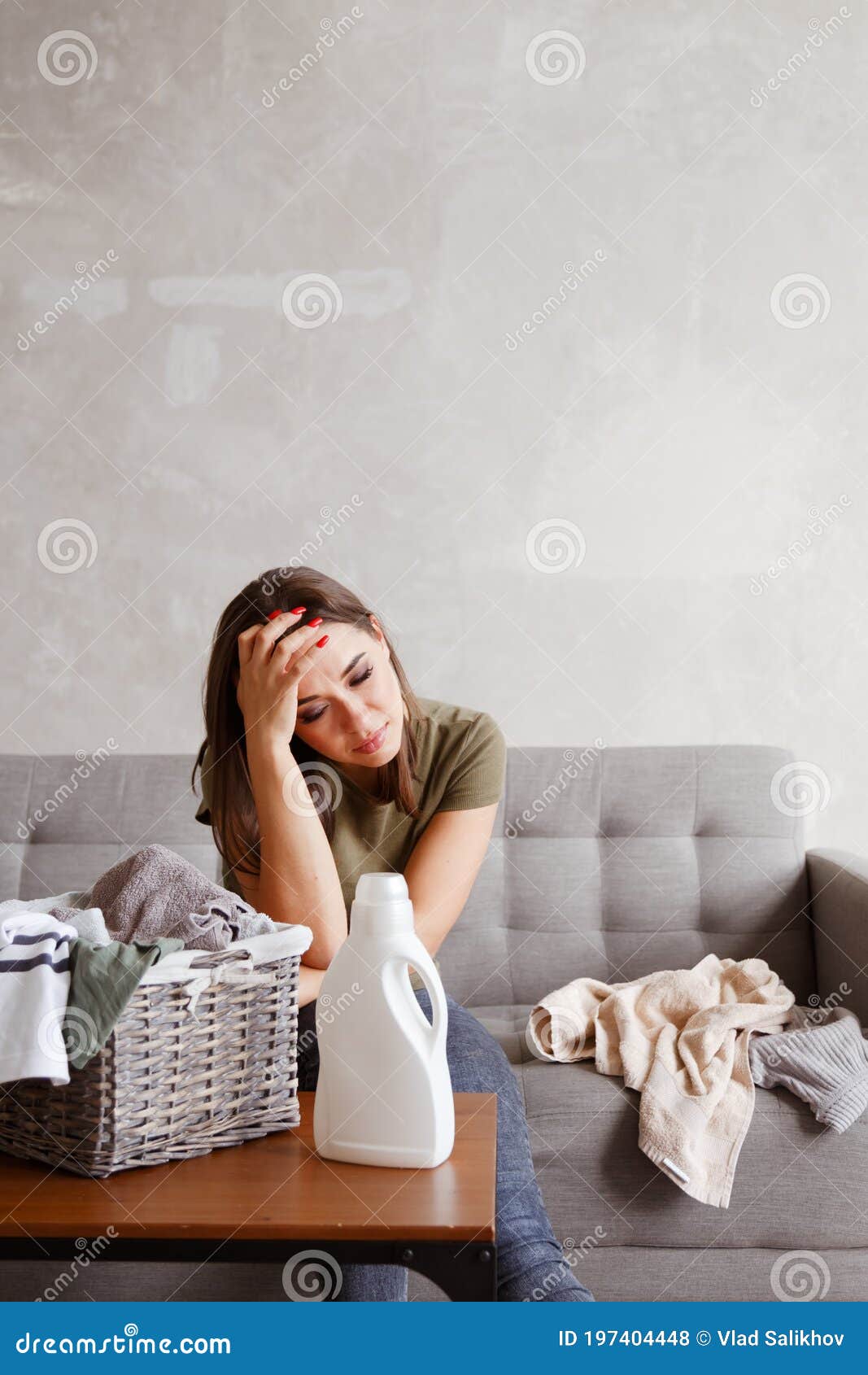 Young Alone Suffering Woman Tired from Housework Routine Stock Photo ...