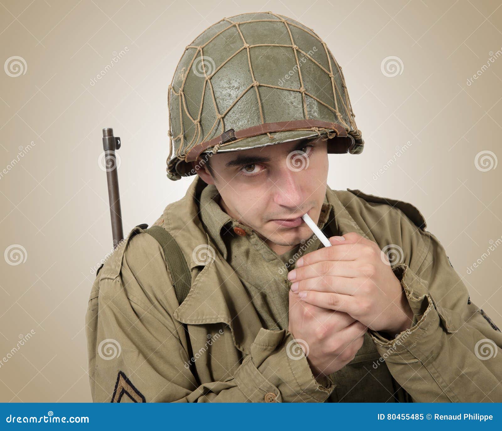 Young American Soldier Smoke Cigarette, World War Two Stock Image ...