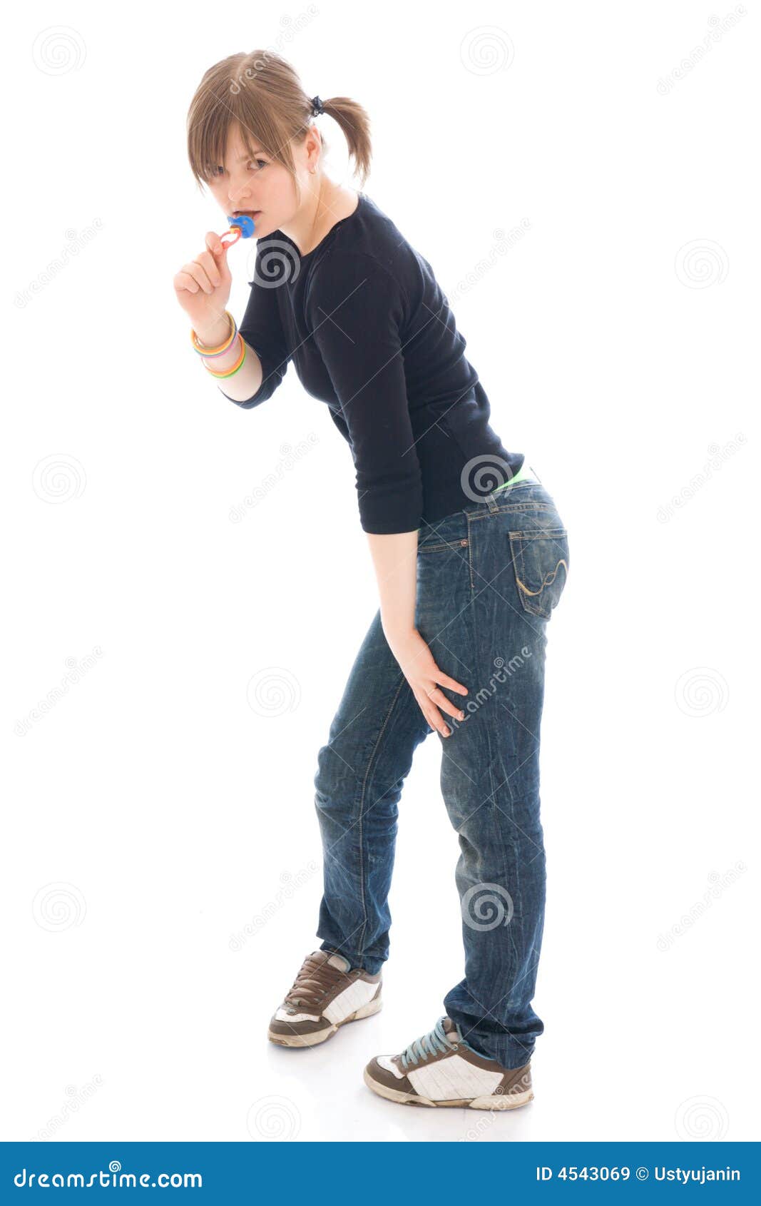 The Young Amusing Girl With A Dummy Isolated Stock Image - Image of ...