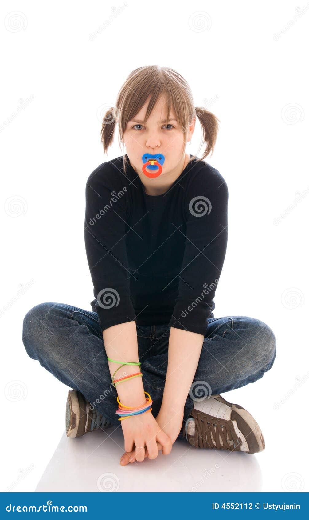 The Young Amusing Girl with a Dummy Isolated Stock Photo - Image of ...