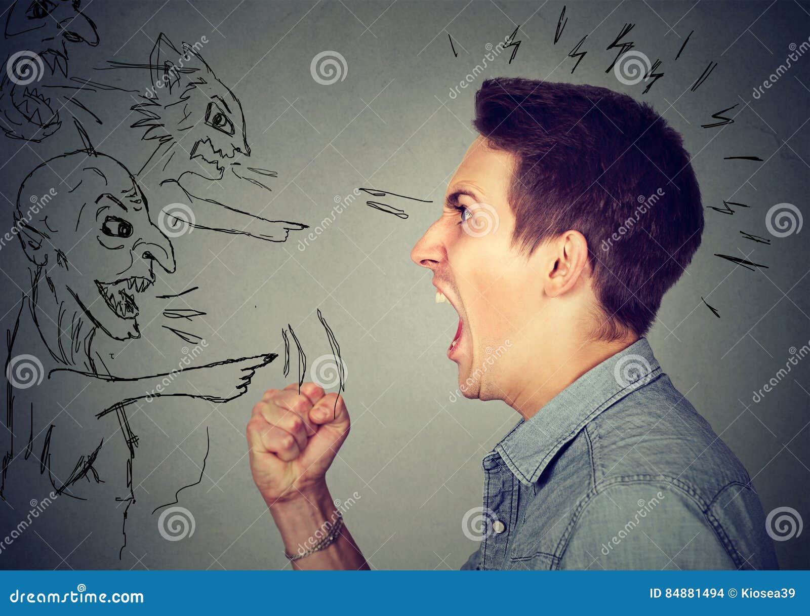 Young Angry Business Man Headed By Megaphone Sounds Like A Siren ...