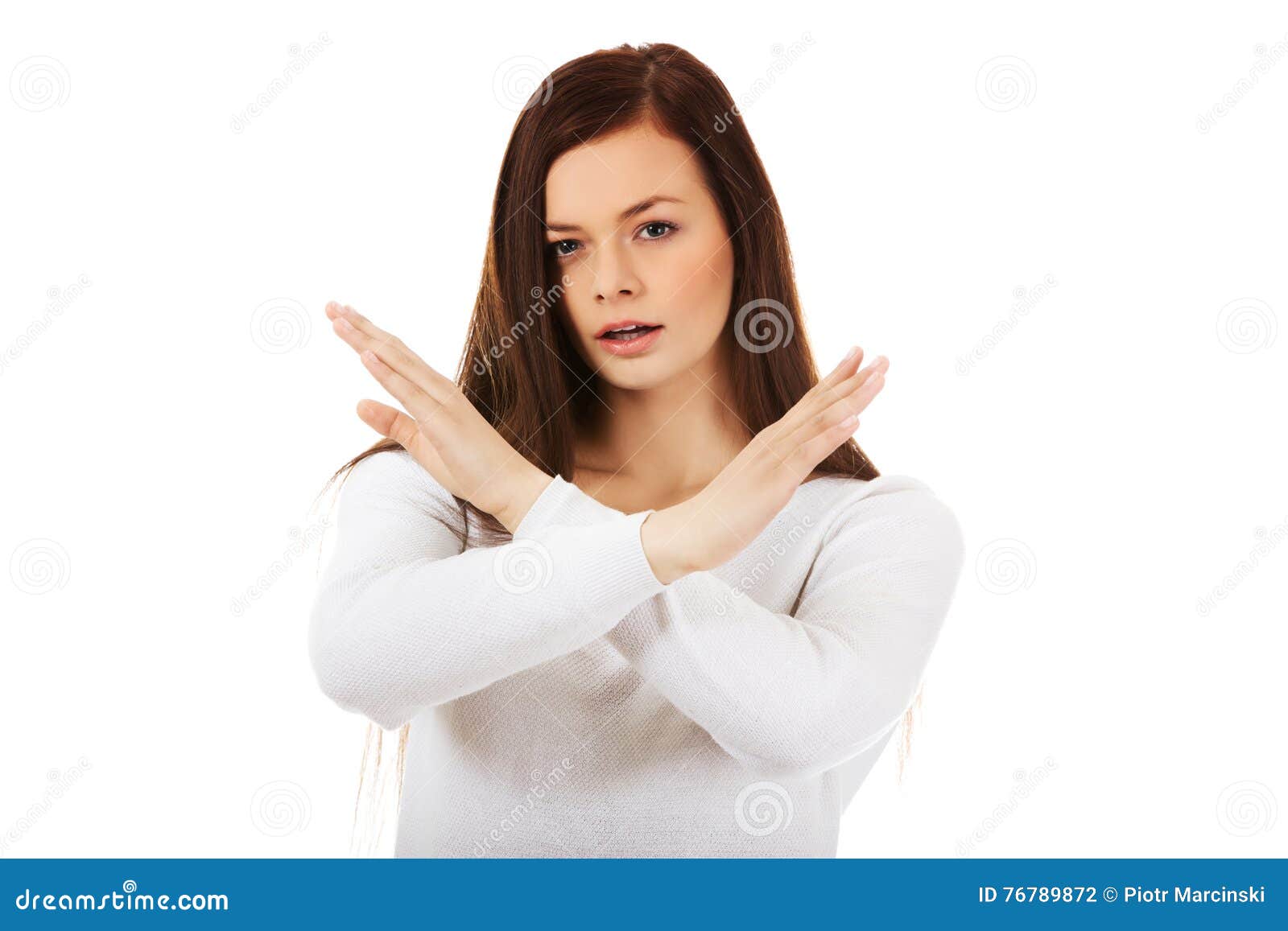 Young Angry Screaming Woman Gesturing Stop Sign Stock Photo - Image of ...