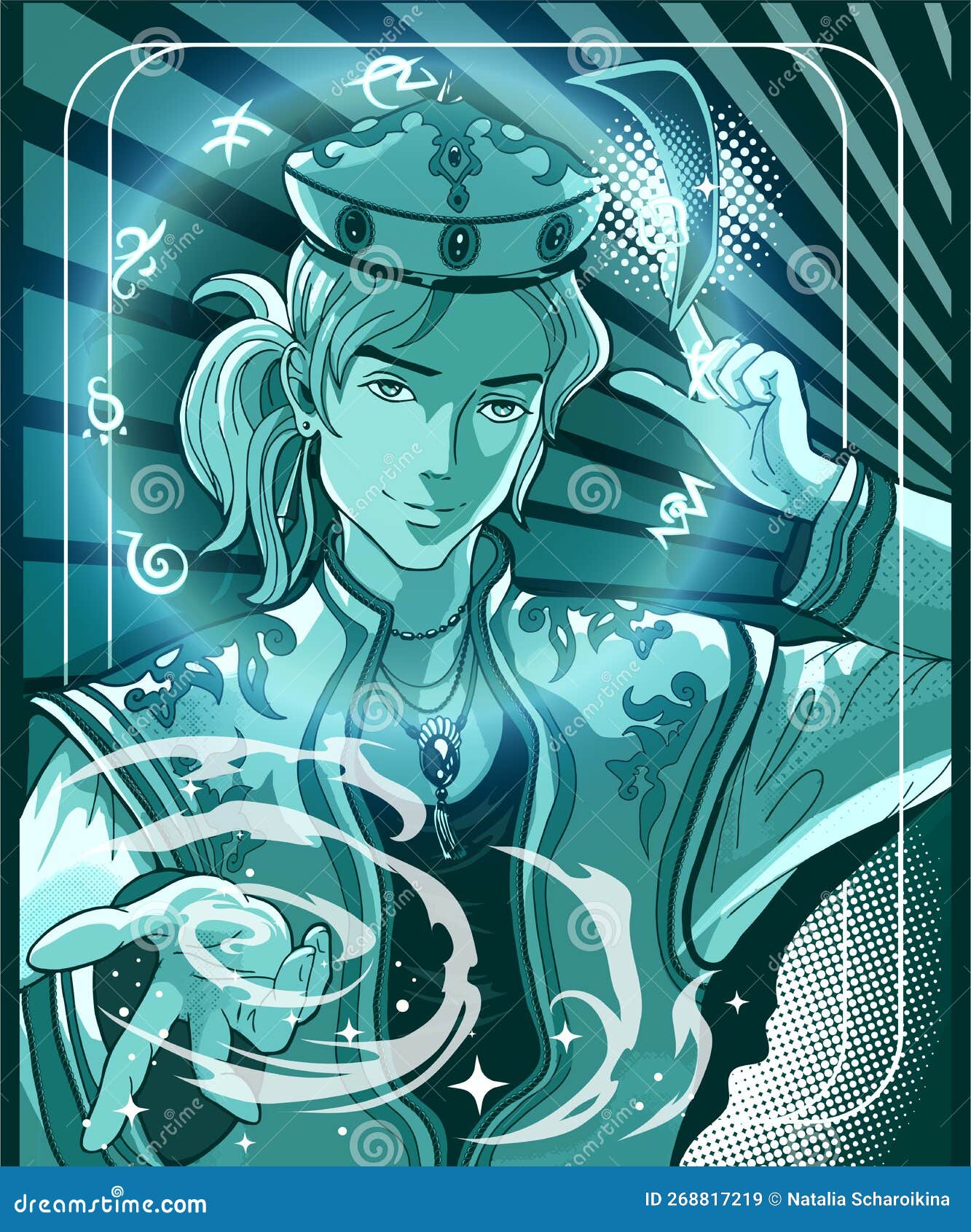 Young Anime Mage, Wizard in Manga and Anime Style. Stock Vector ...