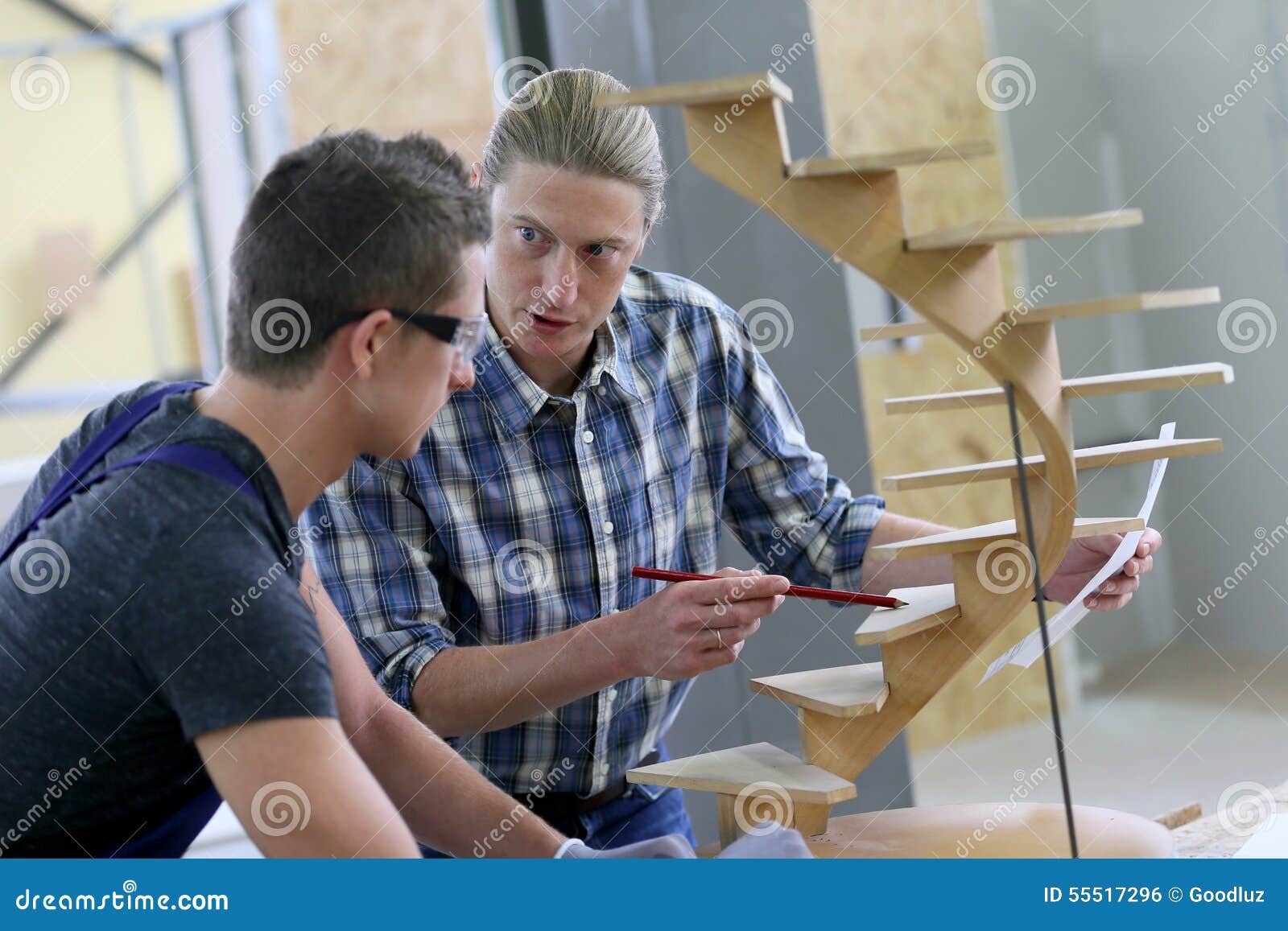 Young Apprentice with Carpentry Instructor Stock Photo - Image of ...