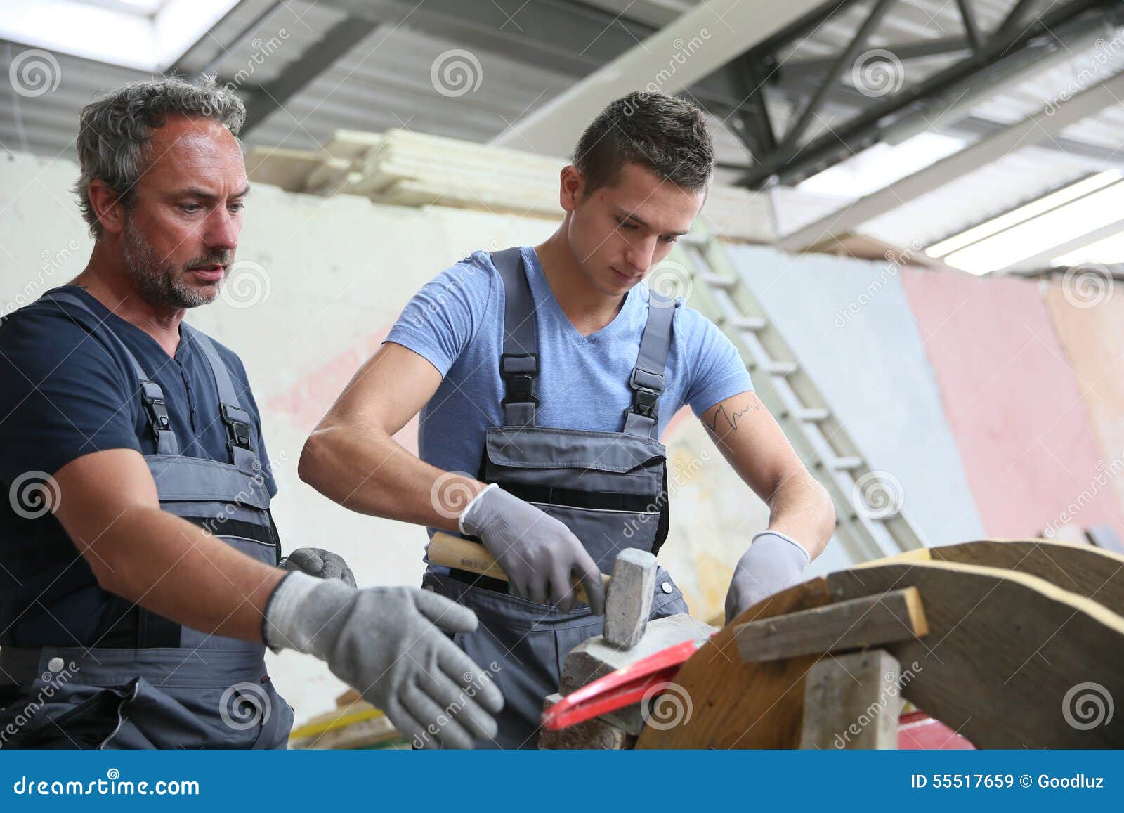 Young Apprentice with Instructor of Masonry Stock Image - Image of ...