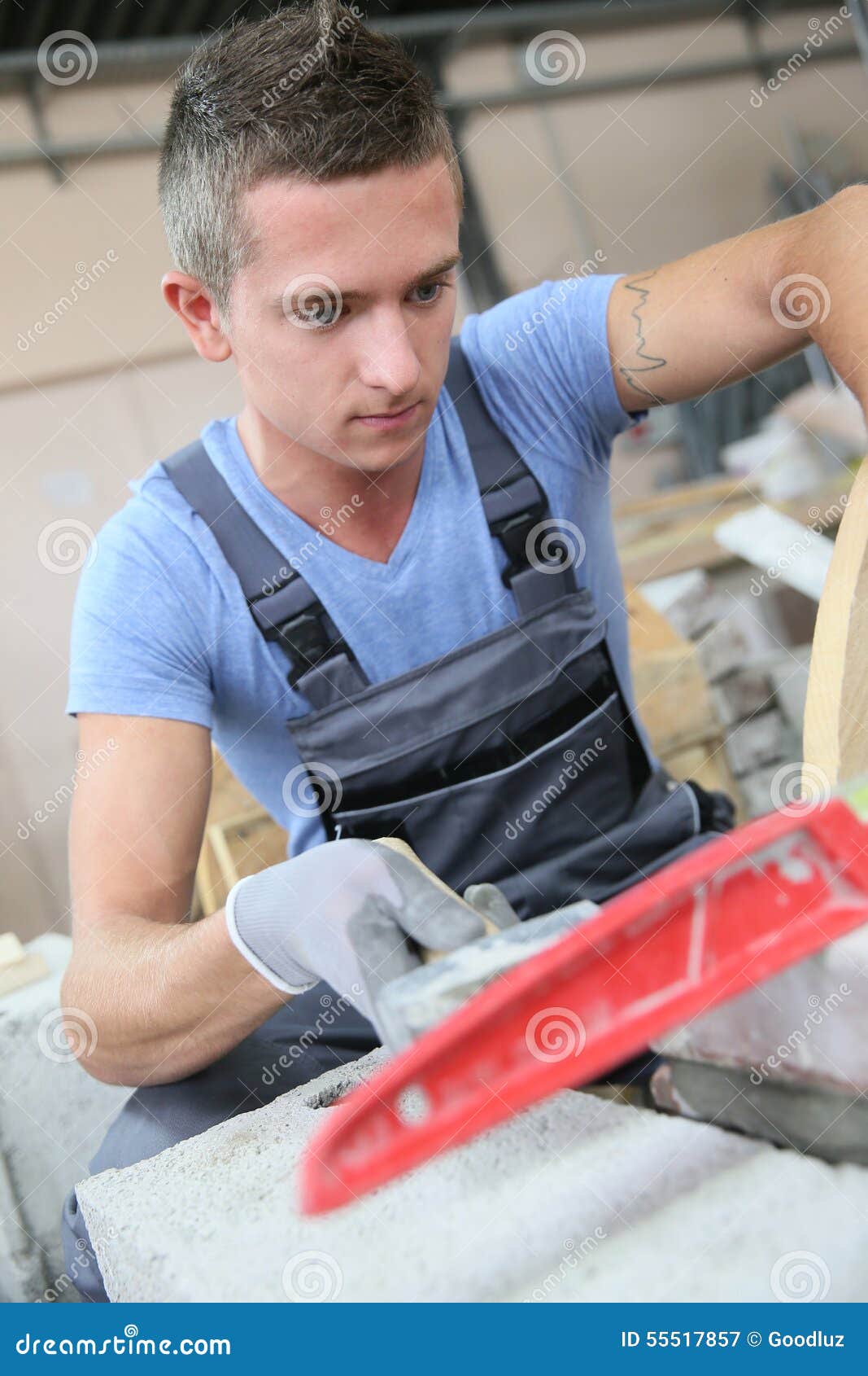 Young Apprentice in Masonry School Stock Image - Image of trainee ...