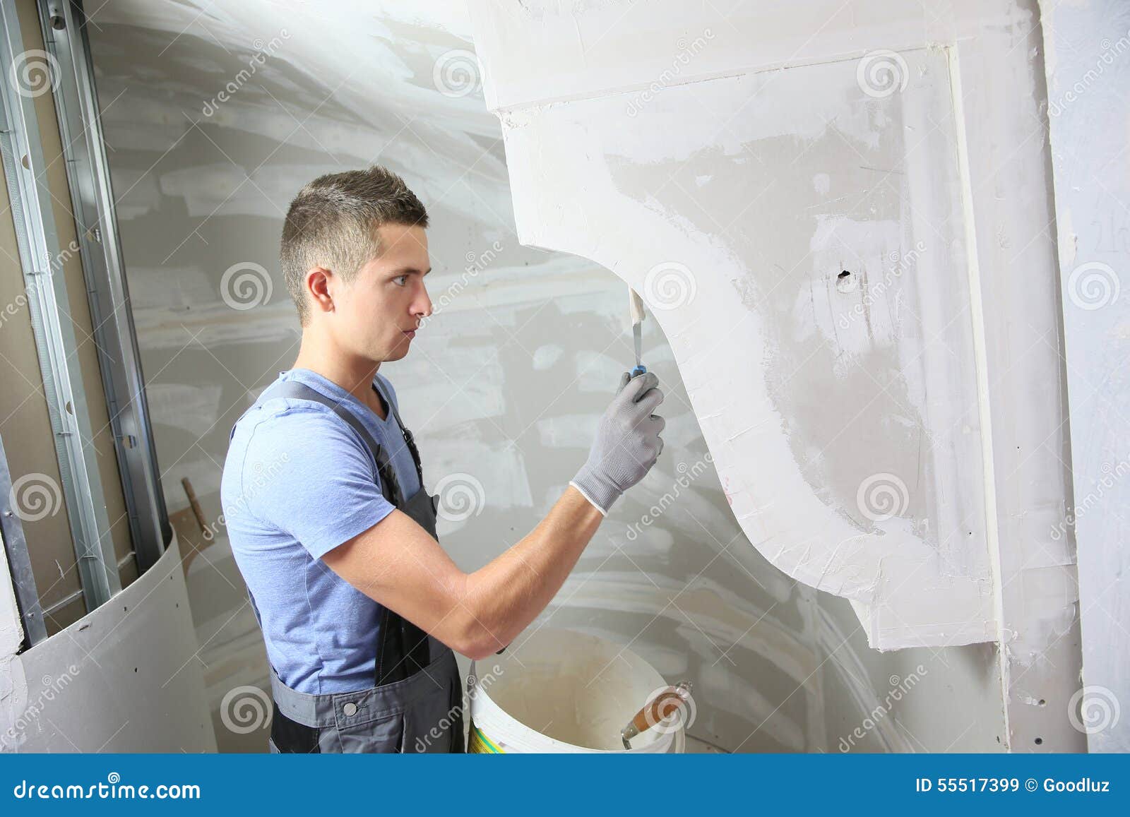 Young Apprentice Plasterer Working Indoors Stock Image - Image of ...