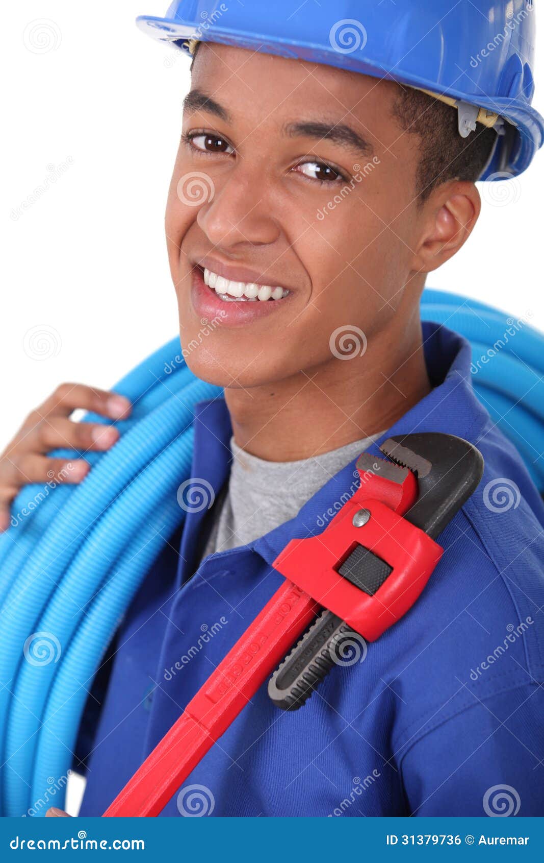Young Apprentice with Wrench Stock Photo - Image of smiling, adolescent ...