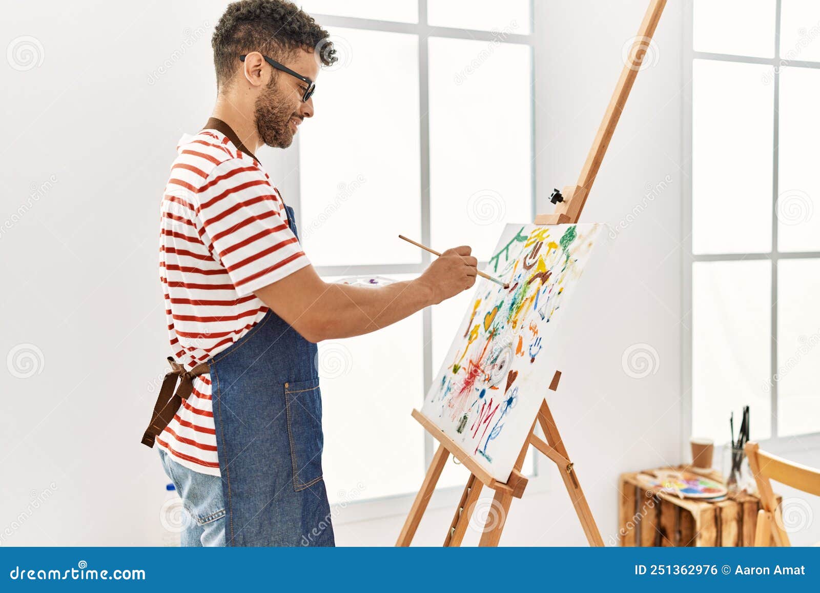 Young Arab Artist Man Smiling Happy Drawing at Art Studio Stock Photo ...
