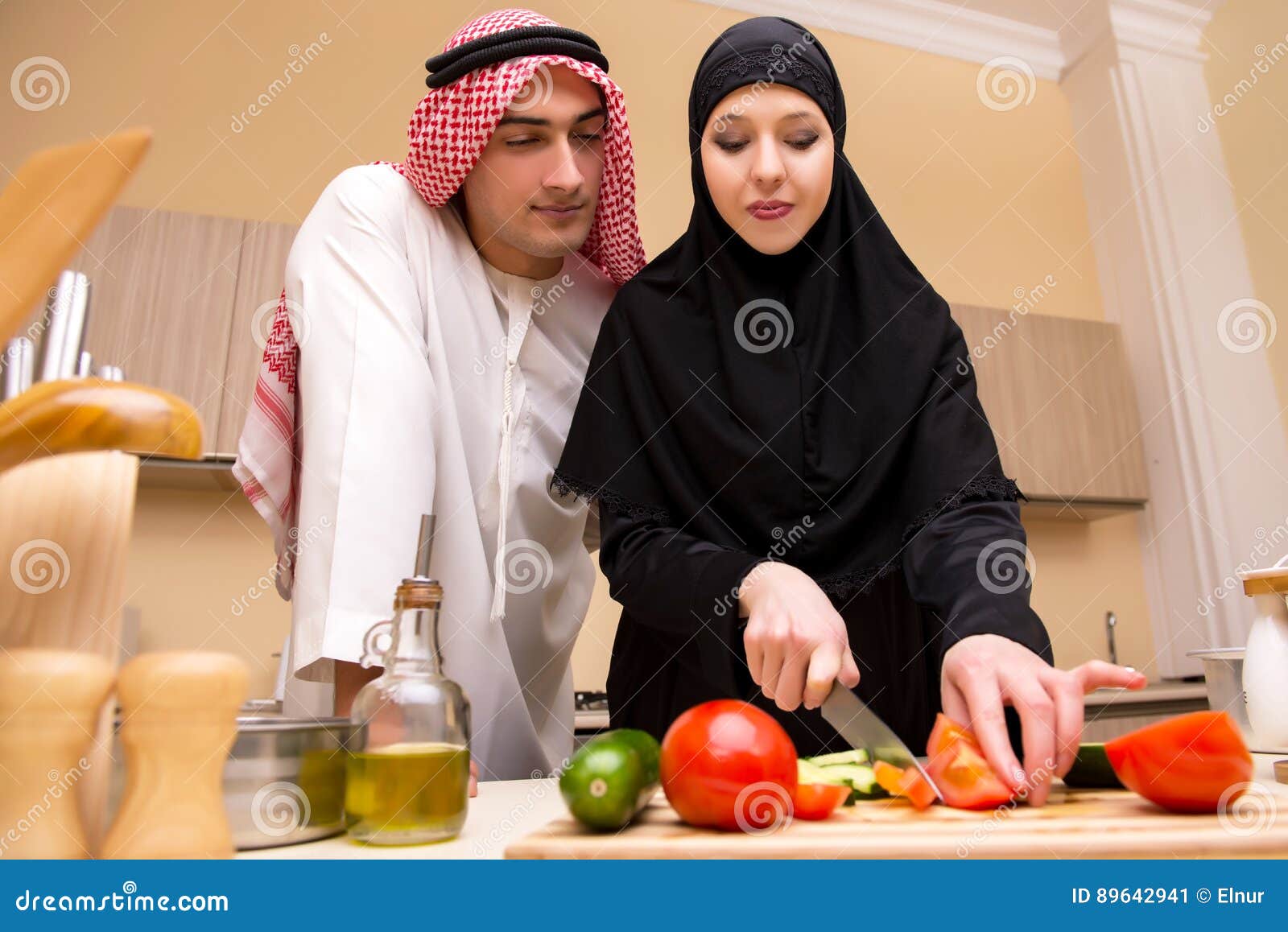 The Young Arab Family in the Kitchen Stock Image - Image of home ...