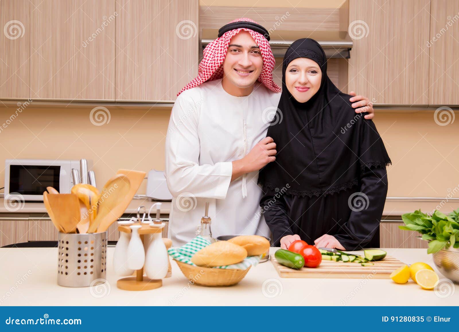 The Young Arab Family in the Kitchen Stock Image - Image of kitchen ...