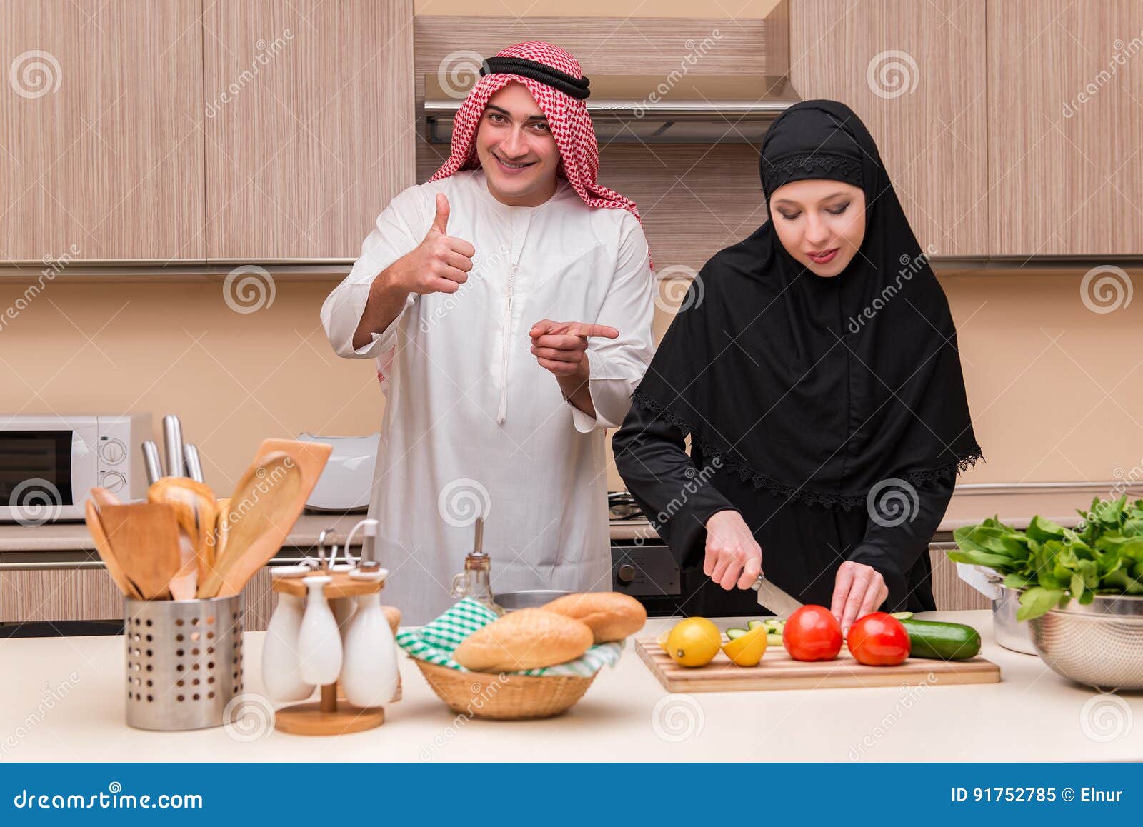 The Young Arab Family in the Kitchen Stock Image - Image of arab ...