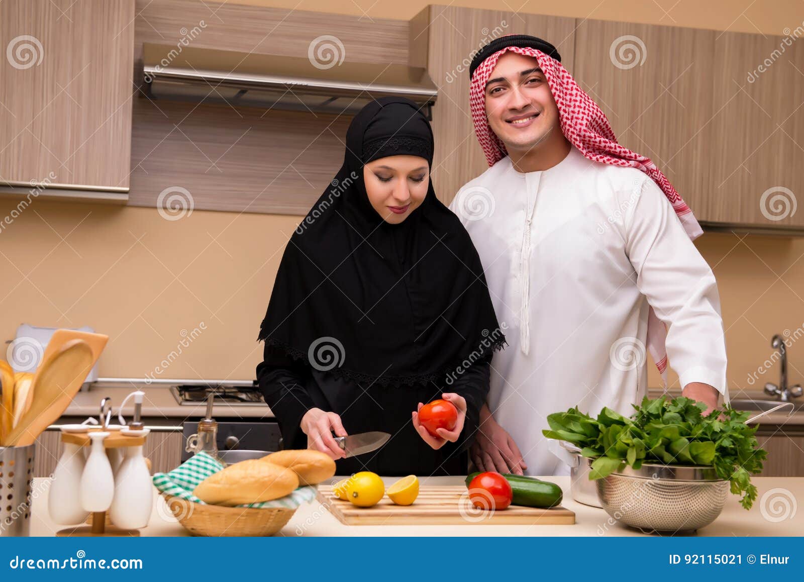 The Young Arab Family in the Kitchen Stock Image - Image of boyfriend ...