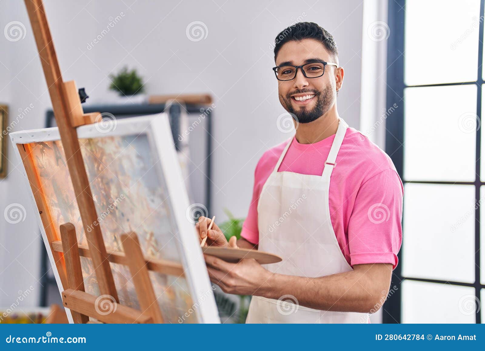 Young Arab Man Artist Smiling Confident Drawing at Art Studio Stock ...